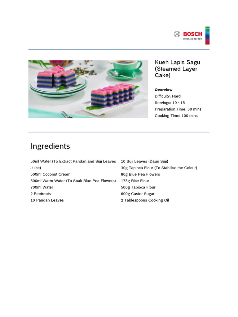Kueh Lapis Sagu Recipe Guide | PDF | Cakes | Flour