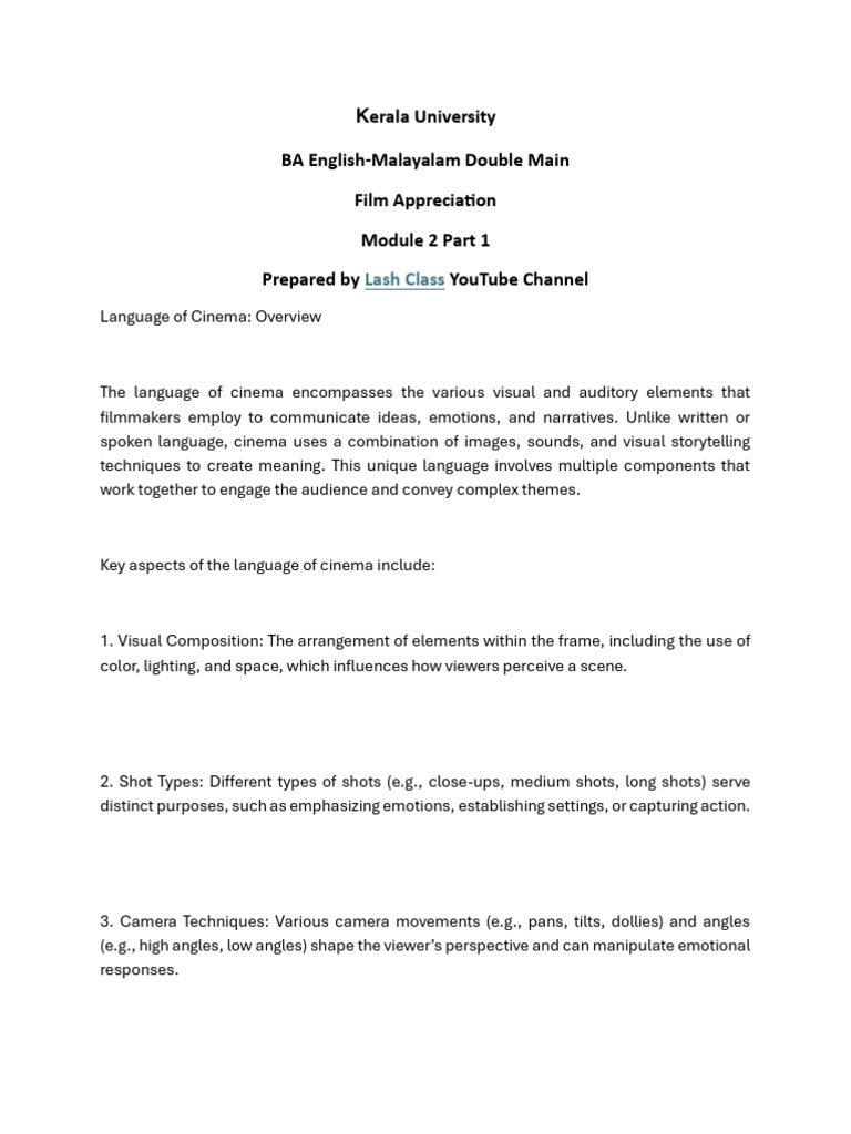 Film Appreciation Module 2 Part 1 | PDF | Composition (Visual Arts) | Cinematography