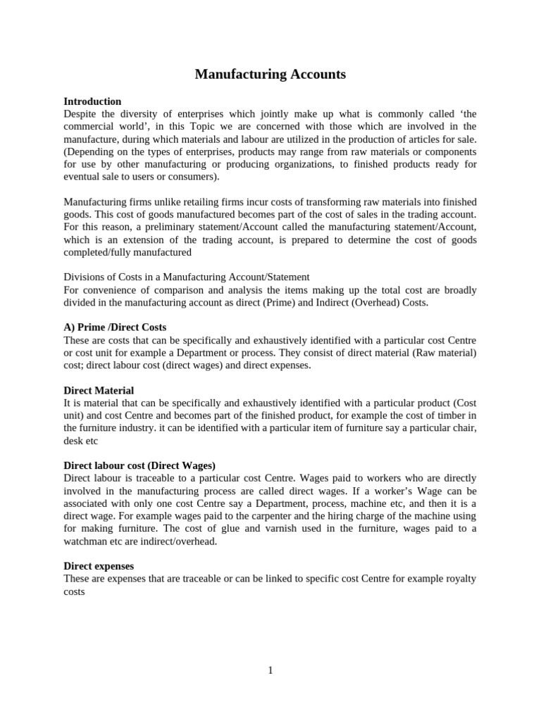 Manufacturing Account Overview and Costs | PDF | Cost Of Goods Sold ...