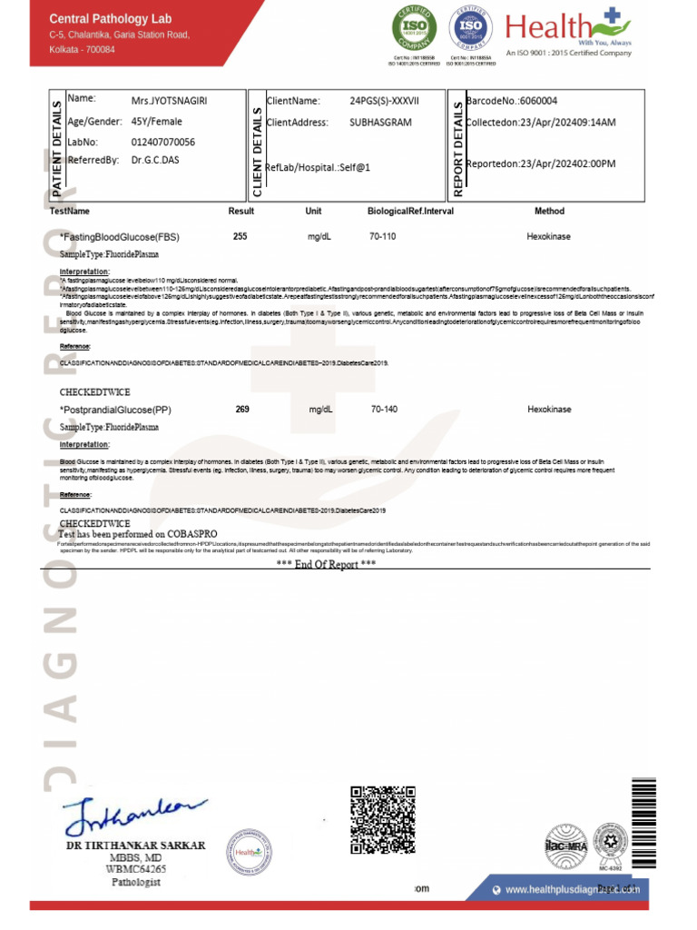 Diabetes Test Results Summary | PDF | Diabetes Management | Diabetes