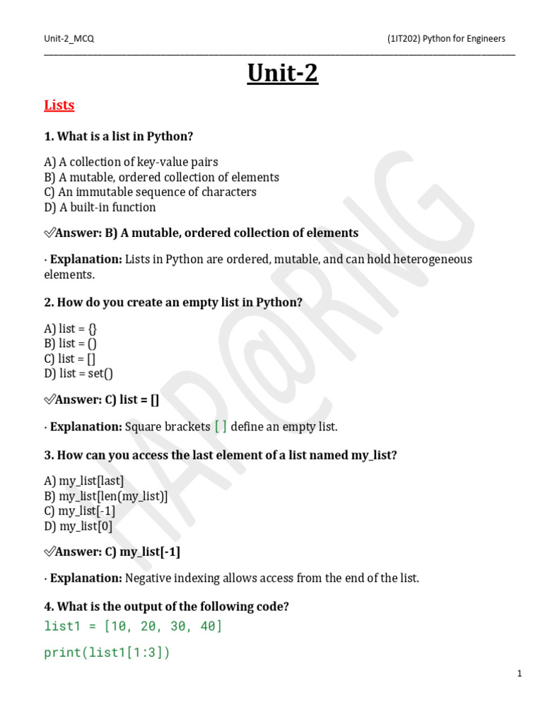 Python Lists and Tuples MCQs Guide | PDF | Computing | Computer Science
