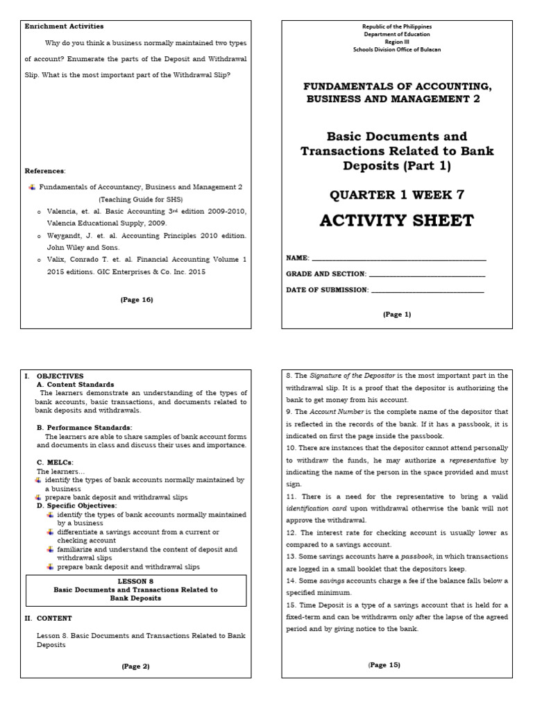 FABM2 LAS 7 Basic Documents and Transactions Related To Bank Part 1 ...