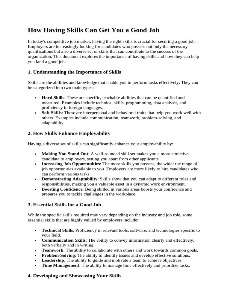How Having Skills Can Get You a Good Job | PDF | Skill | Learning