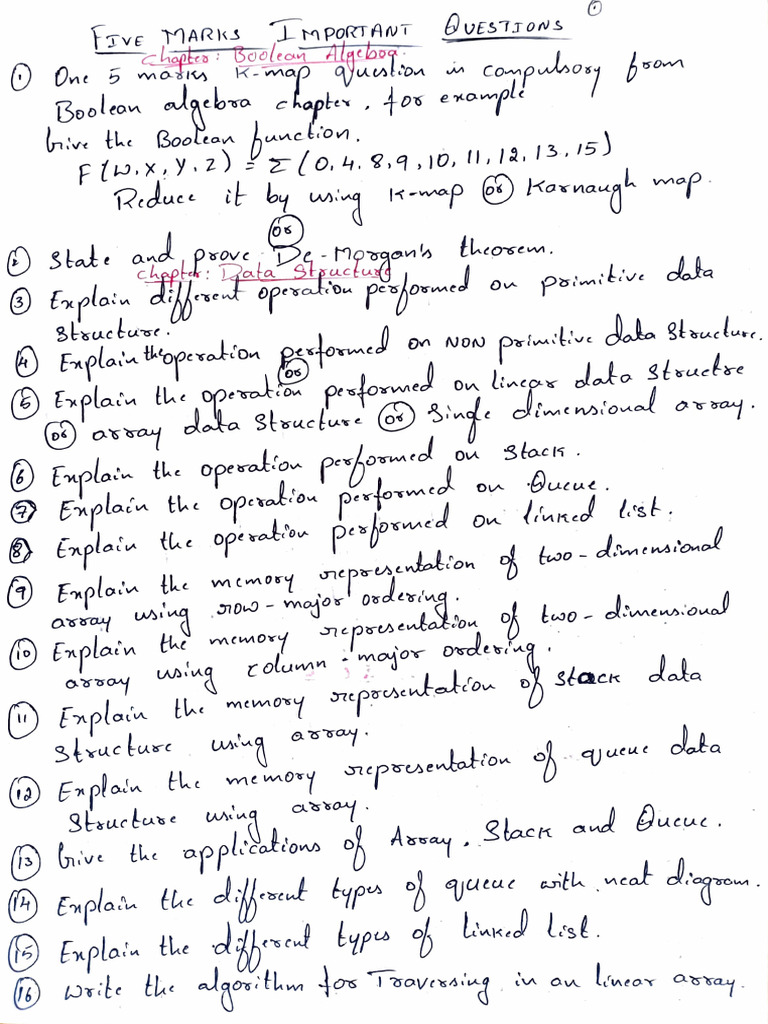 5 Marks Important Questions | PDF