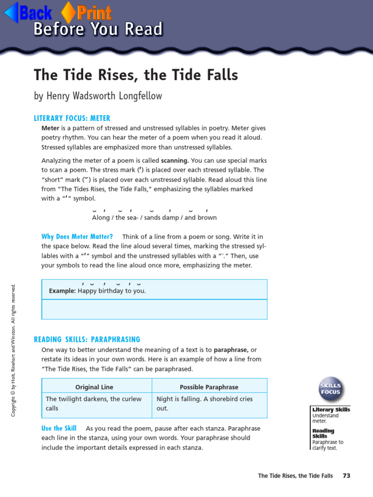 The Tide Rise The Tide Falls | PDF | Sonnets | Metre (Poetry)
