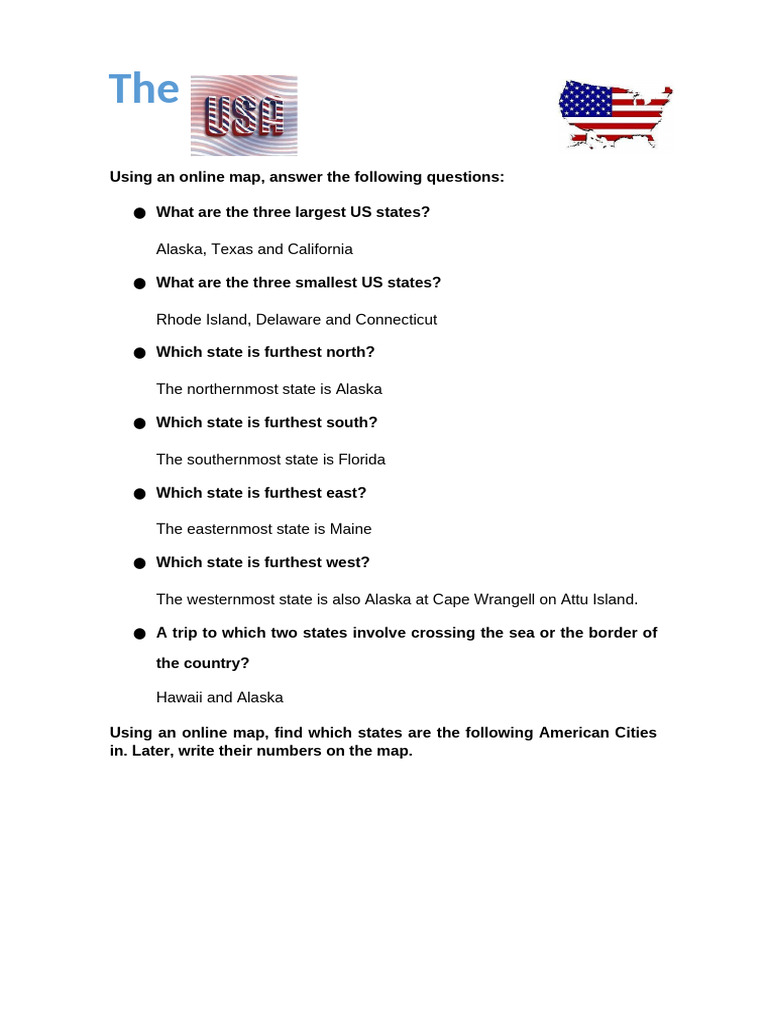 US Geography Quiz for Students | PDF