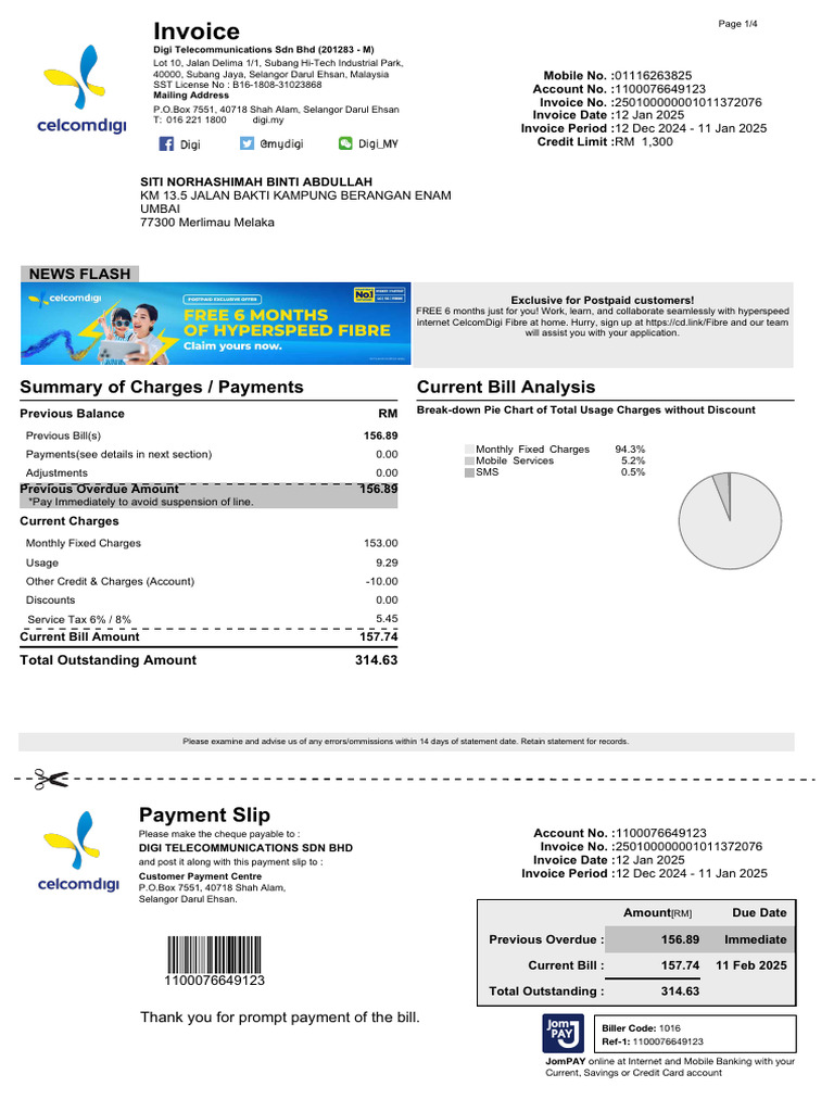 Digi Bill 10113720760.17866288255078092 | PDF | Cheque | Payments