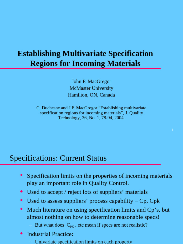 Specifications Long | PDF | Multivariate Statistics | Statistical Theory