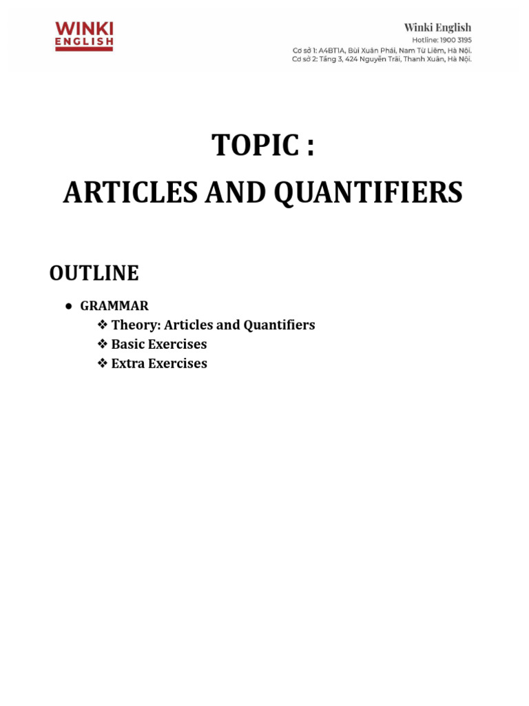 Copy of TOPIC - Articles and Quantifiers.docx | PDF