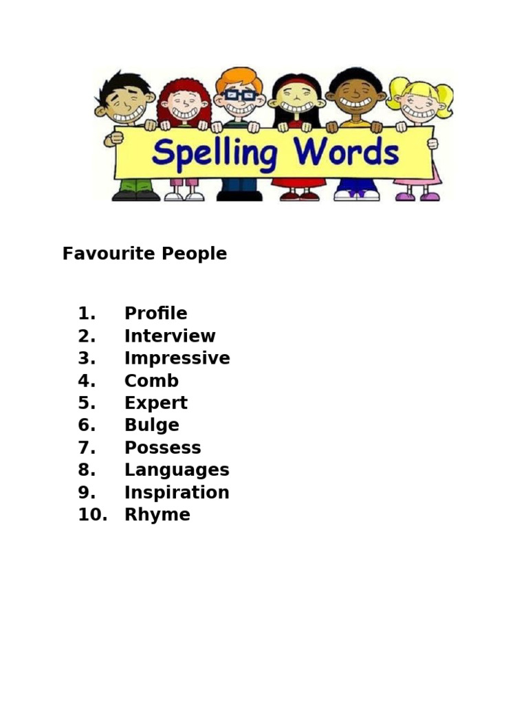 Spelling List 3 - Favourite People | PDF