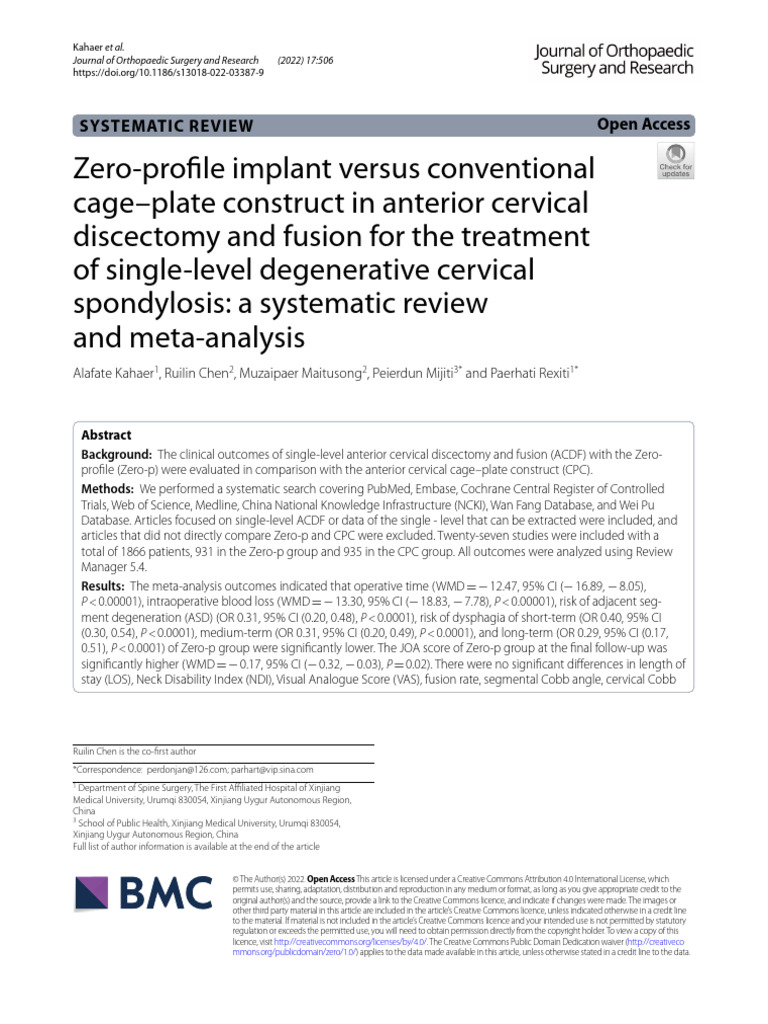 74. Zero-profile Implant (Zero-p) Versus (3) | PDF | Systematic Review ...
