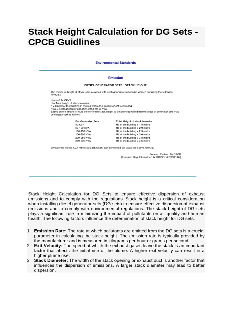Stack Height Calculation For DG Sets | PDF | Exhaust Gas | Natural ...