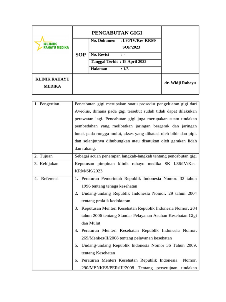 SOP Pencabutan Gigi | PDF