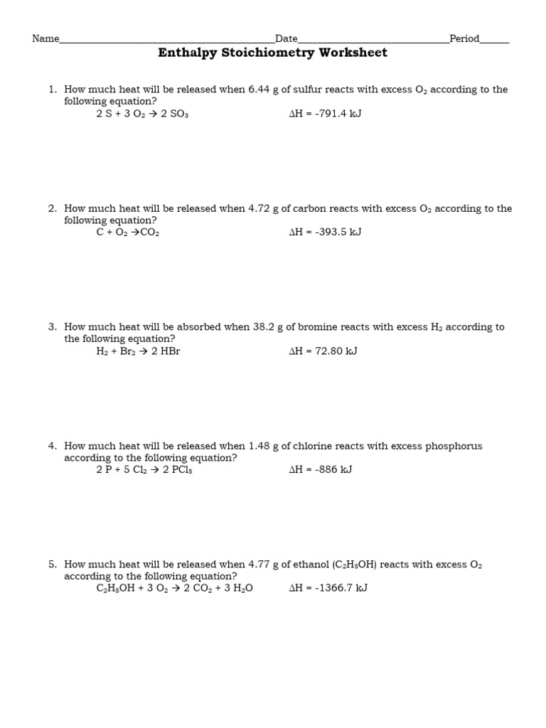 Enthalpy Stoichiometry Practice Problems | PDF