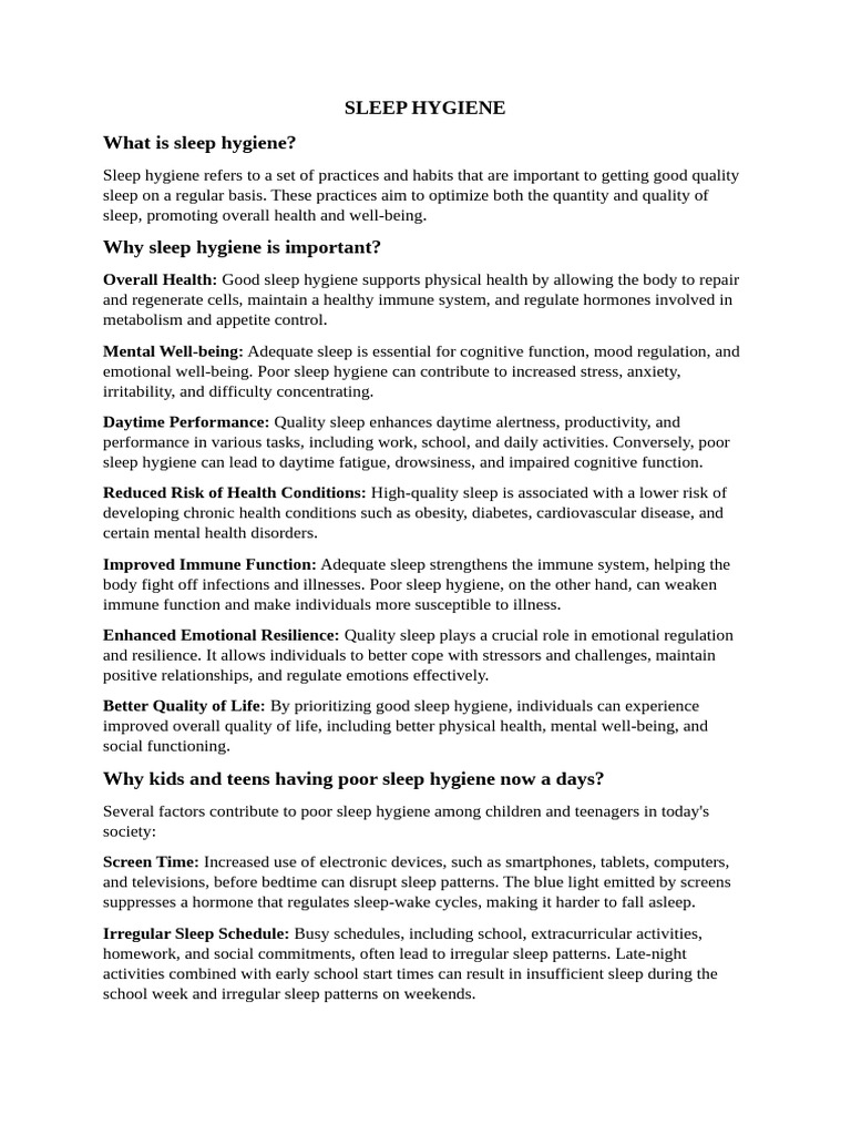 sleep hygiene full document | PDF | Sleep | Insomnia