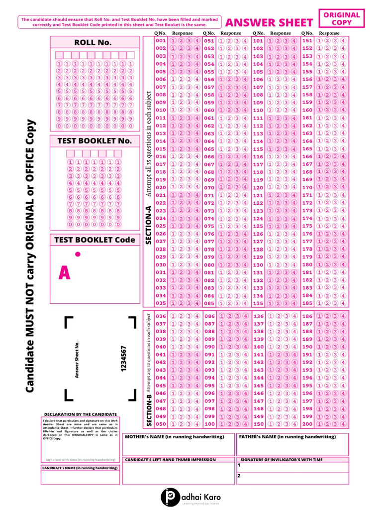 Neet Omr Sheet PK PDF | PDF