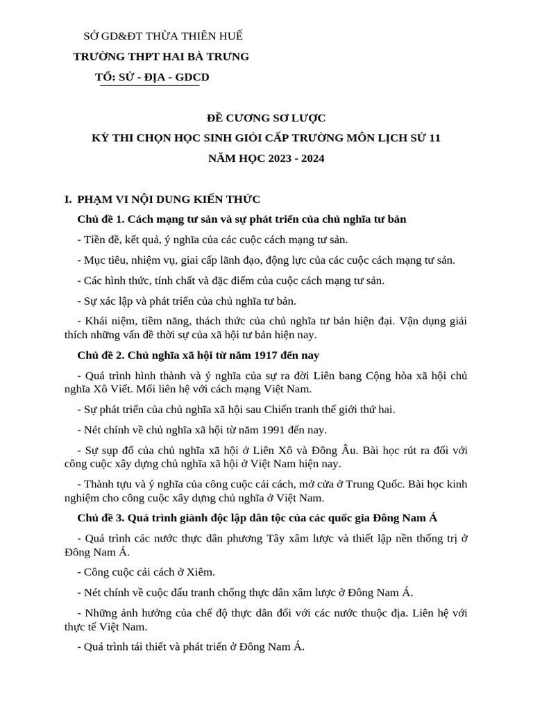 Đề Cương Thi Chọn HSG 11 2023 2024 | PDF