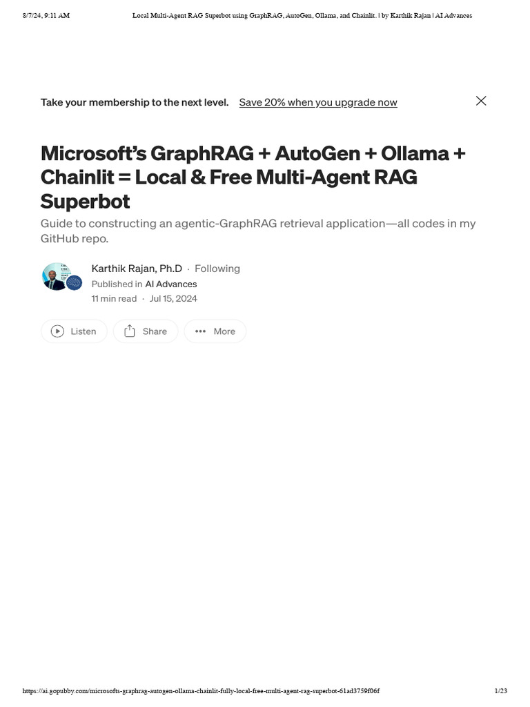 Local Multi-Agent RAG Superbot Using GraphRAG, AutoGen, Ollama, and Chainlit. - by Karthik Rajan ...