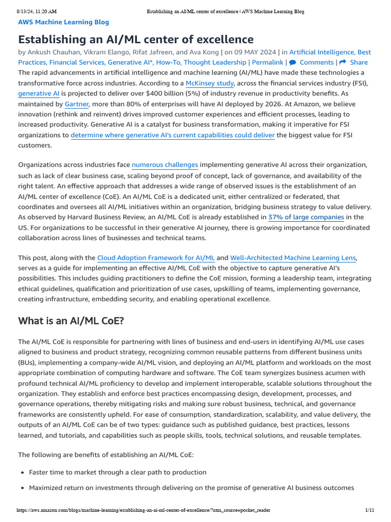Establishing An AI - ML Center of Excellence - AWS Machine Learning ...
