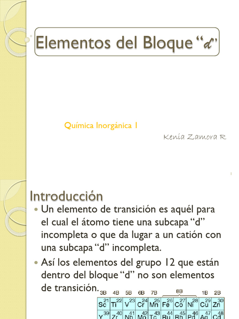 Elementos Del Bloque D | PDF | Ligando | Catálisis