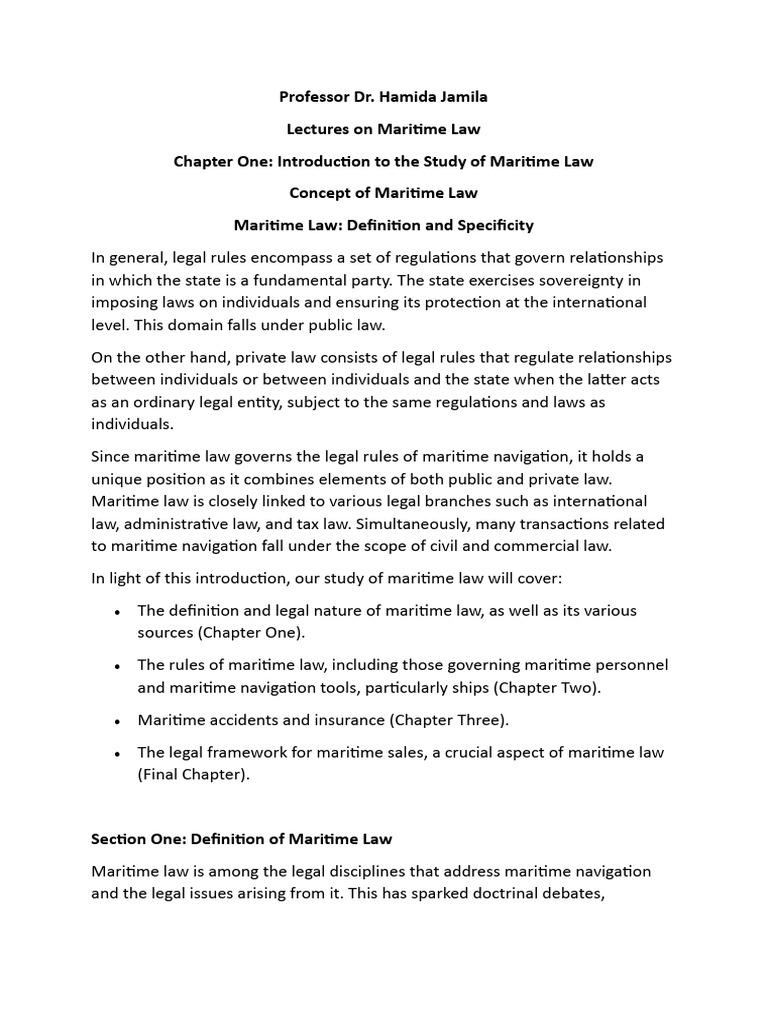 Lecture On Section 01 - Introduction To The Study of Maritime Law (The ...