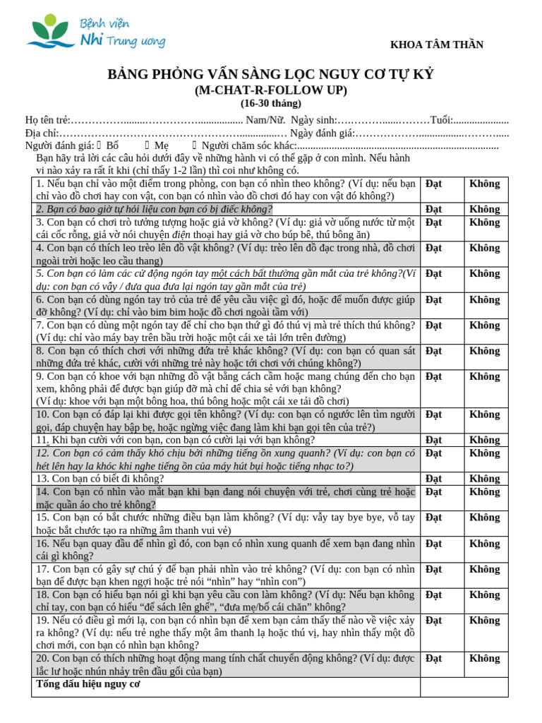 MCHAT-R - Follow Up | PDF