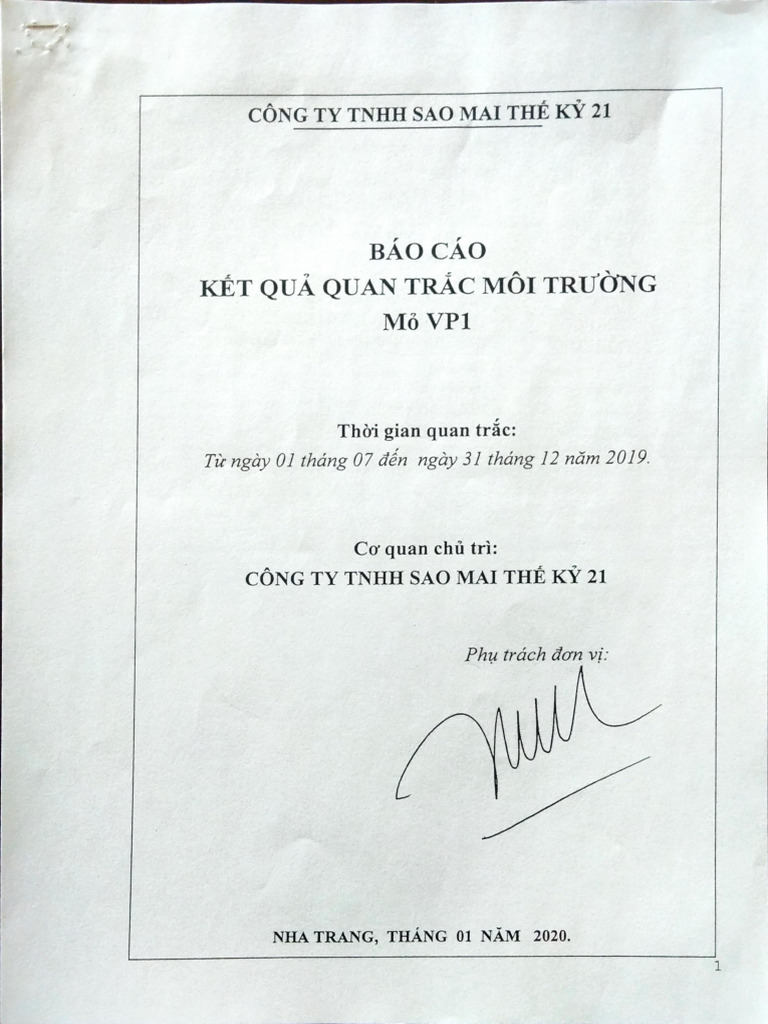 Báo Cáo KQ Quan Rmtrawcs Môi Trường Mỏ VpP 1 - 045245 | PDF