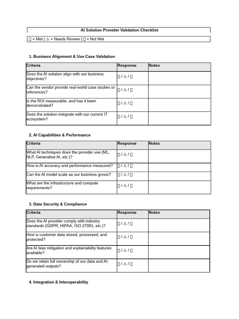 AI Vendor Validation Checklist | PDF | Artificial Intelligence ...