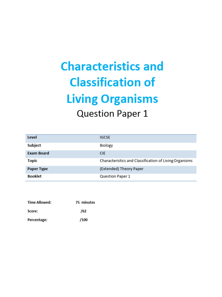 1.1 Characteristics and Classification of Living Organisms Igcse Cie ...