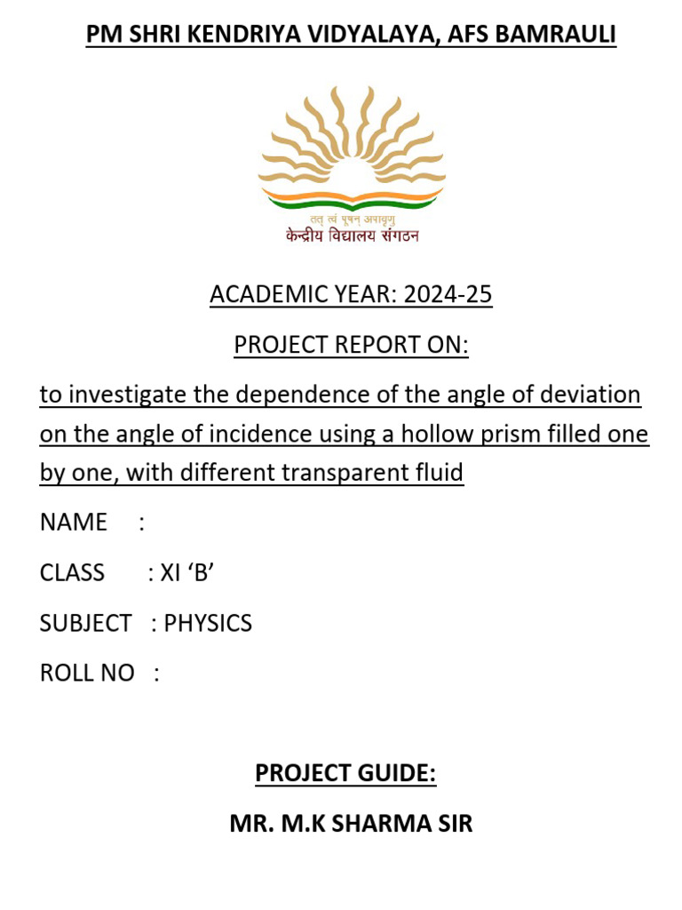 Physics Class 11th 2024-25 Investigatory Project PV | PDF | Refraction | Refractive Index