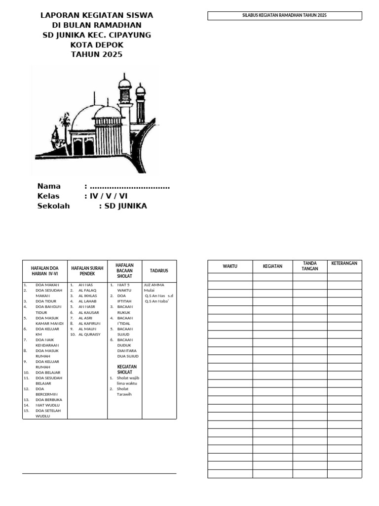 Laporan Kegiatan Siswa Iv-Vi Ramadhan | PDF