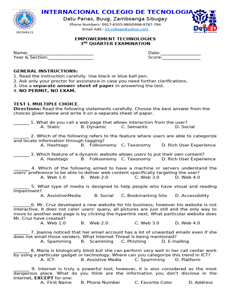 Empowerment 3rdq Examination | PDF | Websites | World Wide Web