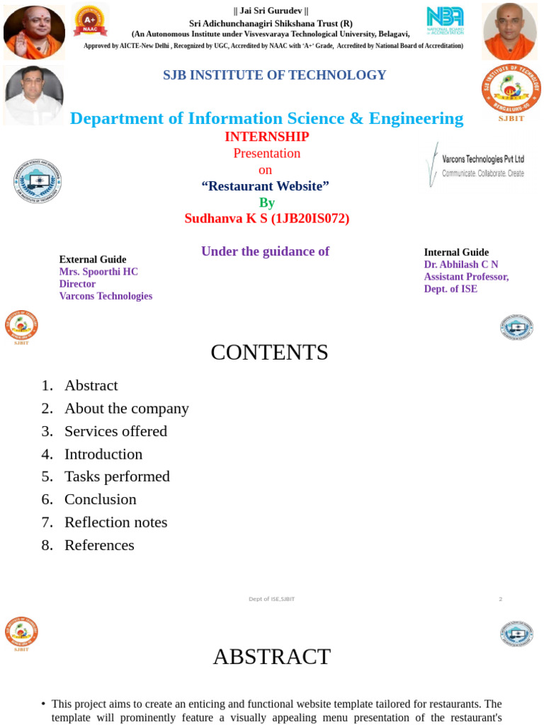 Restaurant Website Internship Presentation | PDF | Internet Of Things ...
