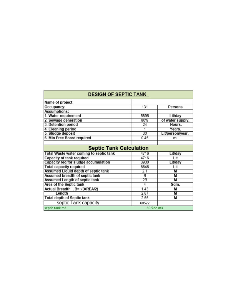 Septic Tank Calculation | PDF