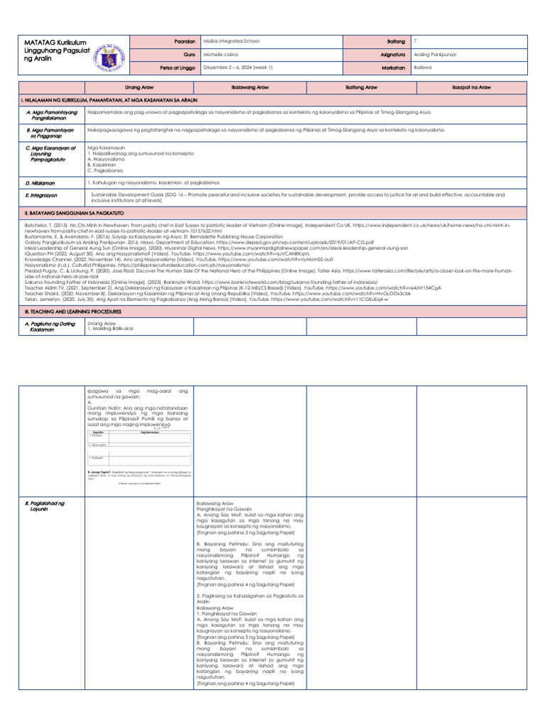 AP 7 q3 Week 1 DLL | PDF