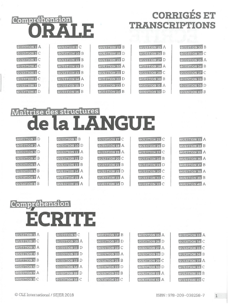 ABC TCF (2018) Corrigés Et Transcriptions | PDF