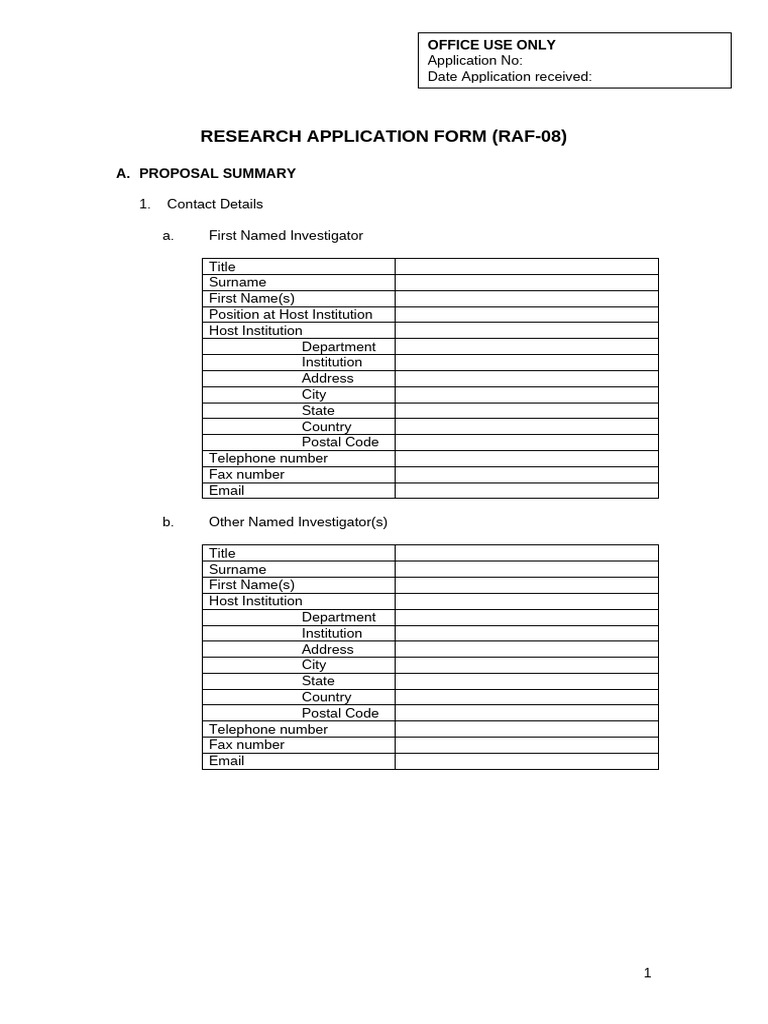 Research Application Form RAF08 | PDF | Institutional Review Board