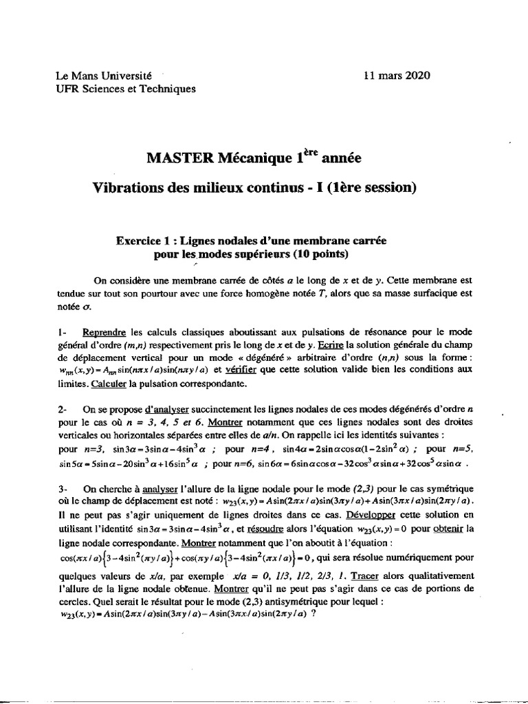 TD Vibrations M1, Partie 1 | PDF