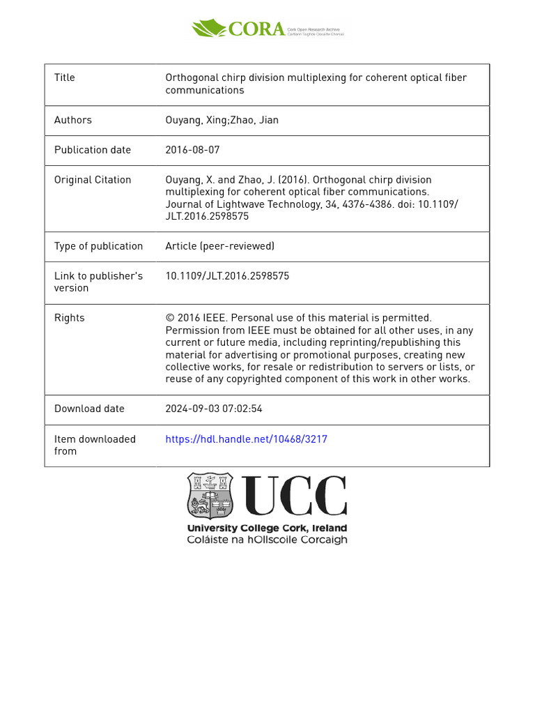 OCDM For Coherent Optical Fiber Comm | PDF | Orthogonal Frequency ...
