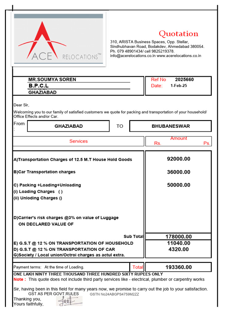 ACE Offering Quotation MR - soumYA SOREN | PDF