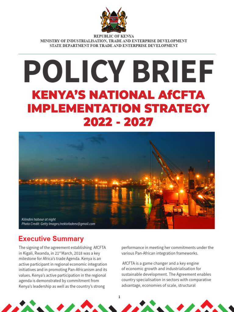 Kenya's AfCFTA Strategy 2022-2027 | PDF | Monitoring And Evaluation | Kenya