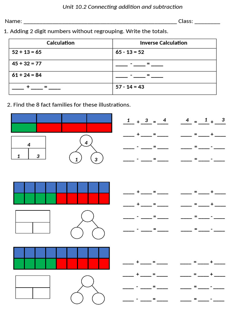 G1 Unit 10. 2 Connecting Addition and Subtraction Reviewer 2 | PDF ...