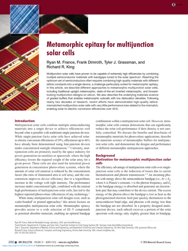 Metamorphic Multijunction Solar Cells | PDF | Solar Cell | Dislocation