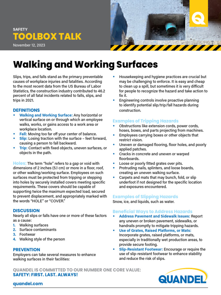 11 12 23 Walking and Working Surface Safety Talk | PDF | Occupational ...