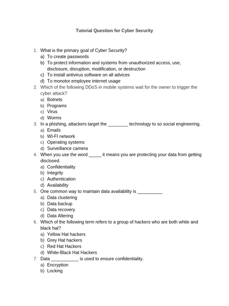 Tutorial Question For Level4 Cyber Security | PDF | Computer Security ...