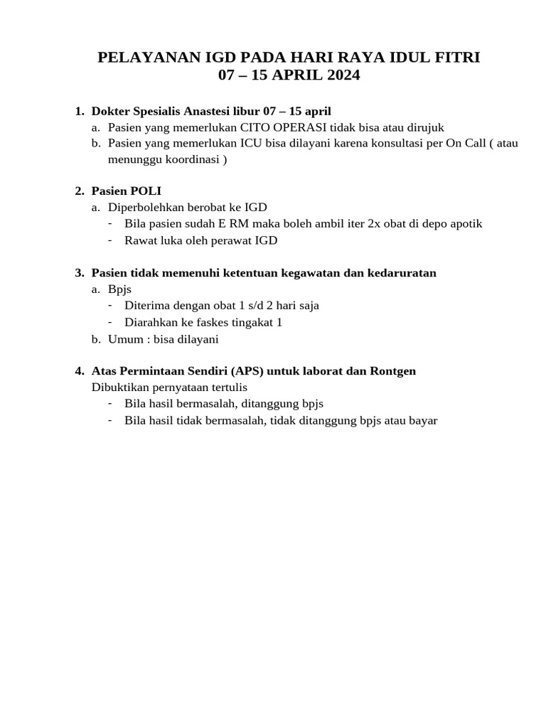 Pelayanan Igd Pada Hari Raya Idul Fitri | PDF