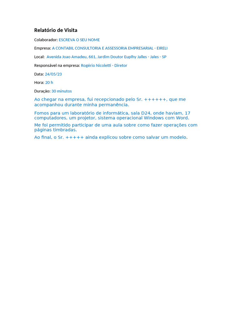 Relatório de Visita À Contábil | PDF