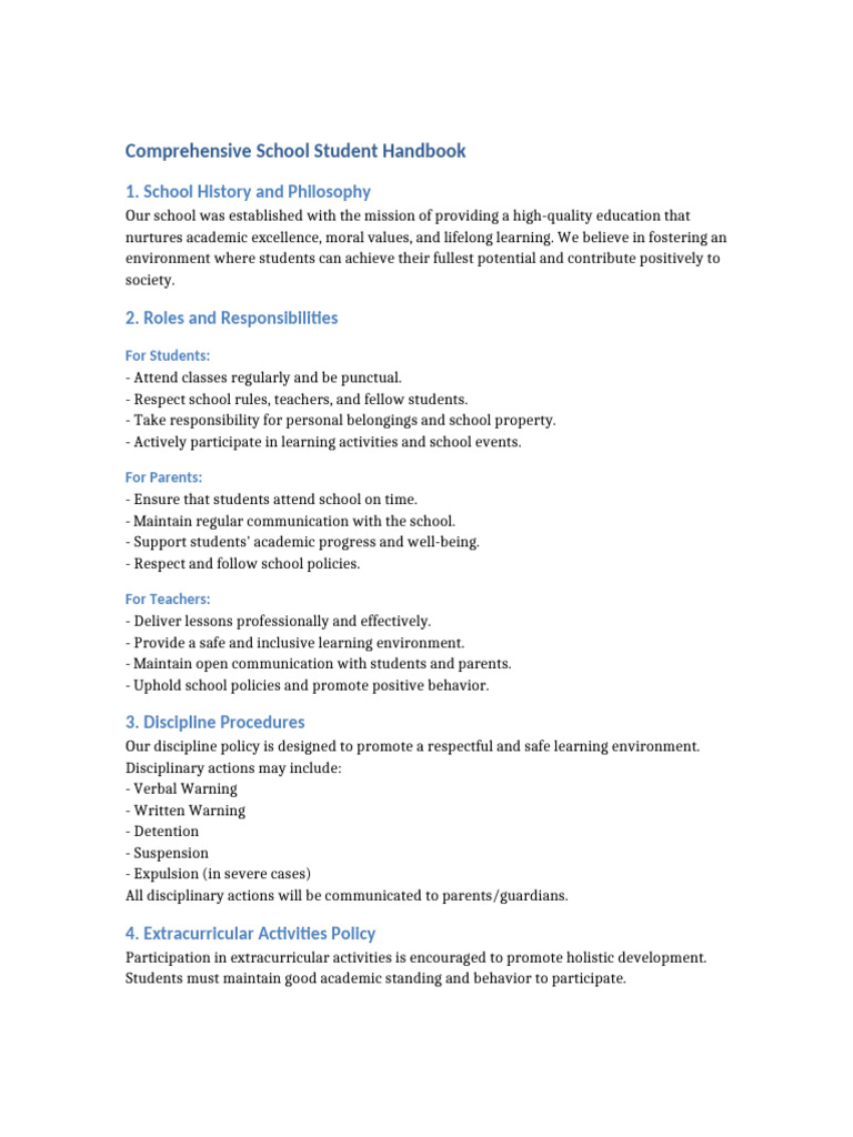Comprehensive School Student Handbook | PDF | Schools | Learning
