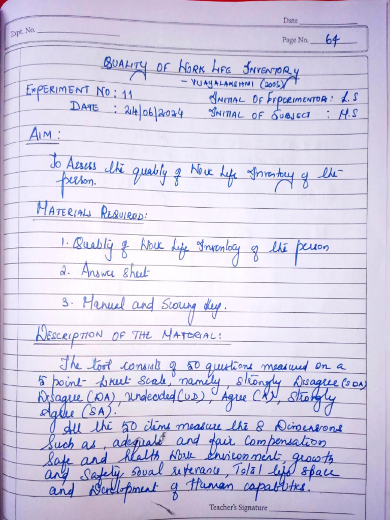 Exp-11 Work Life Inventory | PDF