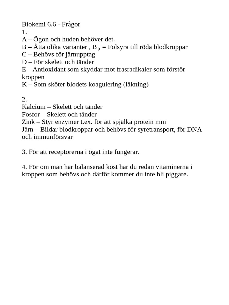 KE - Biokemi 6.6 - Frågor | PDF